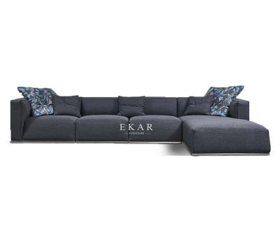 China Modern Fabric Metal Base Couch L Shaped Living Room Sofa for sale