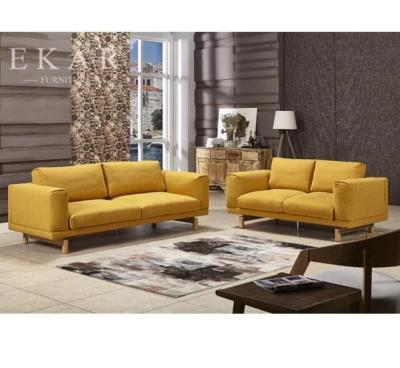China Wide Couch Set Pine Wood Yellow Fabric Sofa Set AW-1618 for sale