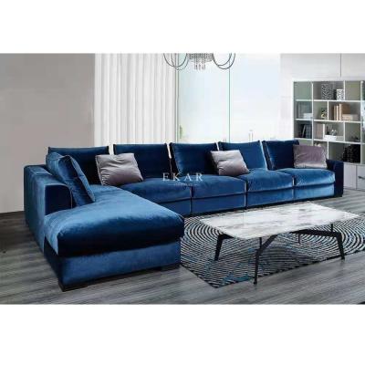 China Luxury Modern Simple Latest Home Furniture Living Room Blue Velvet Sectional Sofa Sets  AW-1735 for sale