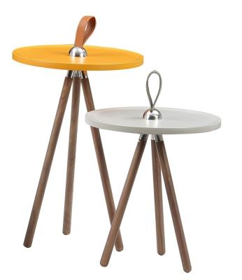 China Modern Design Colorful Round Wooden Legs Side Table Set for sale