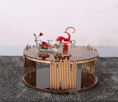China Rose Golden Metal Table Leg and Tempered Glass Living Room Coffee Table for sale