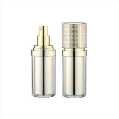 China 30ml 50ml Airless Cosmetic Bottles with Gold Collar - 41.7mm Diameter PMMA Double Wall Packaging for sale