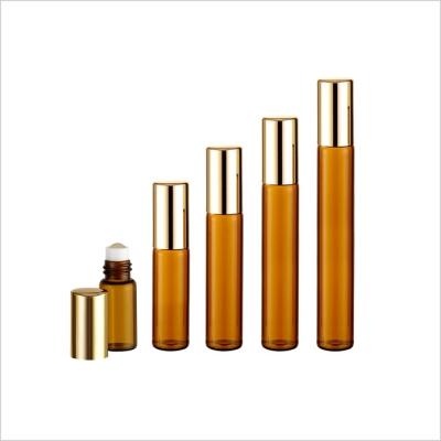 China Amber Glass Roll-On Bottles 3ml to 10ml with 15mm Diameter for Cosmetic Oils and Creams for sale