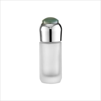 China 30ml Thick Bottom Frosted Glass Dropper Bottle with Push Button Cap for Essential Oil Packaging for sale