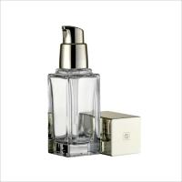 China 20ml 30ml Square Cosmetic Glass Bottle with Gold Pump Cap for Foundation and Cream Packaging for sale