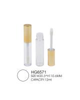 China 10ml Round Clear PET Lip Gloss Bottle with Gold Aluminum Cap and Brush for sale