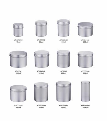 China 40ml-1000ml Aluminum Tin Containers with Screw Lid - Round Silver Cosmetic Packaging Box for sale