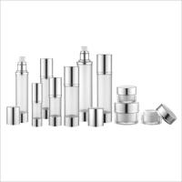 China Clear Cosmetic Airless Bottle with Aluminum Ring Collar 15ml to 120ml for sale