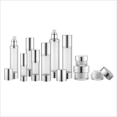China Clear Cosmetic Airless Bottle with Aluminum Ring Collar 15ml to 120ml for sale