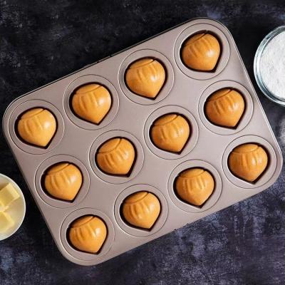 China 12-Piece Cartoon Chestnut Madeline Mold Household Cupcake Non-Stick Baking Pan for sale