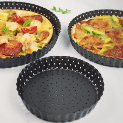 China Perforated Carbon Steel Thickened Non-Stick Living Bottom Pizza Pan Baking Mold Baking Pan for sale