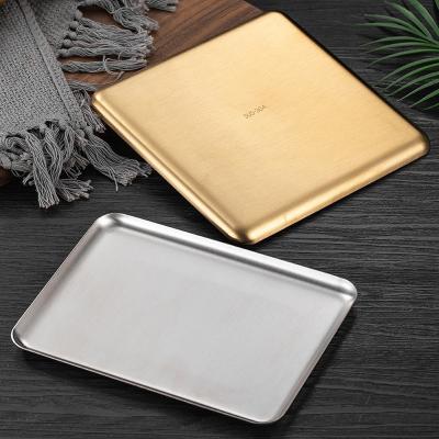 China 19*19cm 304 Stainless Steel Rectangular Cafe Tray with Straight Edge Baking Pan for sale