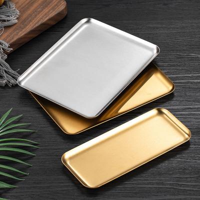 China 20*15cm 304 Stainless Steel Rectangular Cafe Tray with Straight Edge Baking Pan for sale