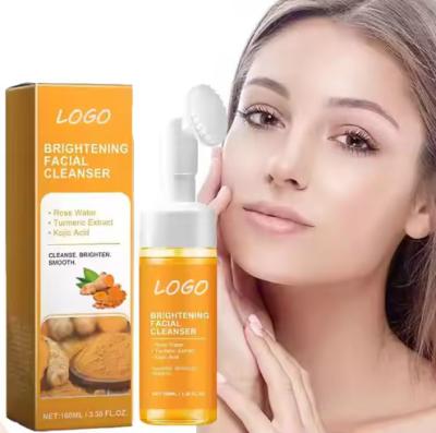 China Private Label Brightening Whitening Deep Cleaning Organic Turmeric Kojic Acid Facial Cleanser Foam Face Wash With Brush for sale