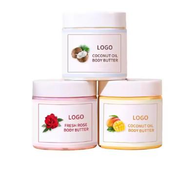 China Private Label Natural Rose Coconut Oil Body Whitening Butter Luxury Body Cream Lotion Shea Mango Butter for sale