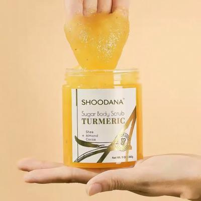 China Private Label Body Scrub Turmeric Scrub Vegan Turmeric Vitamin C Exfoliating Skin Whitening Brightening Turmeric Face Body Scrub for sale
