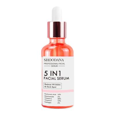 China New Skin Care Serum Facial 5 in 1 Whitening Anti Age Face Serum with Collagen Hyaluronic Acid Nicotinamide Vitamin C Serum for sale