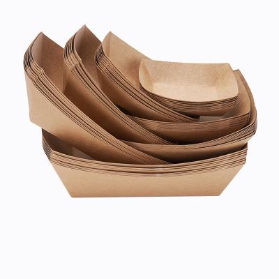 China Greaseproof Kraft Paper Food Boats 250gsm Microwavable Disposable Trays 125x90mm for sale