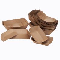 China Greaseproof Disposable Kraft Paper Boat 250gsm Food Tray 125x90x15mm for sale