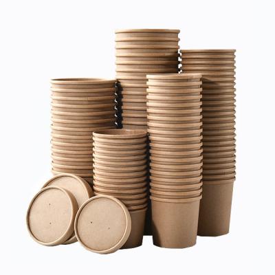 China Recyclable Kraft Paper Soup Cups 8oz to 32oz with Lids Stackable Leak Proof for sale