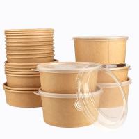 China Biodegradable Kraft Salad Bowls with Lids 500ml to 1500ml Oilproof Leakproof Compostable for sale