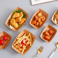 China Greaseproof Disposable Kraft Paper Boat 250gsm Food Tray 125x90x15mm for sale