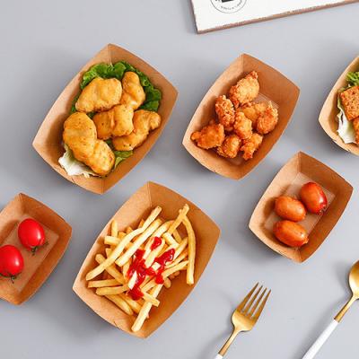 China Greaseproof Disposable Kraft Paper Boat 250gsm Food Tray 125x90x15mm for sale