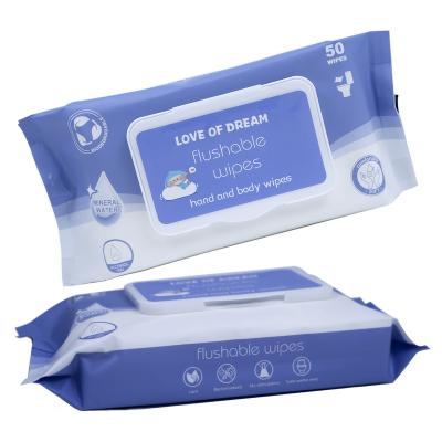 China Flushable Biodegradable Wet Wipes 50ct Alcohol Free Unscented 15x18cm for sale