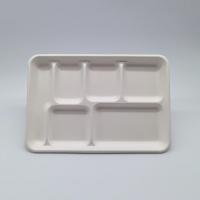 China 6 Compartment Disposable Biodegradable Bagasse Divided Rectangle Tray 320x220mm 38g for sale