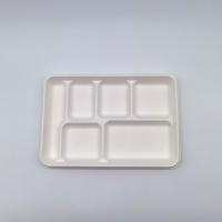 China 6 Compartment Disposable Biodegradable Bagasse Divided Rectangle Tray 320x220mm 38g for sale