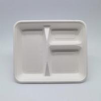 China Biodegradable Sugarcane Bagasse 3 Compartment Square Lunch Plate 600ml 20g for sale