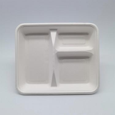 China Biodegradable Sugarcane Bagasse 3 Compartment Square Lunch Plate 600ml 20g for sale