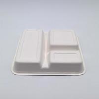 China Biodegradable Sugarcane Bagasse 3 Compartment Square Lunch Plate 600ml 20g for sale
