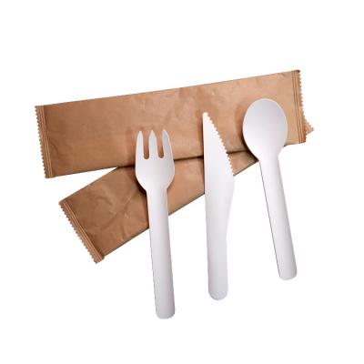 China Biodegradable Paper Cutlery Set 160mm Eco Friendly Disposable Spoon Fork Knife for sale