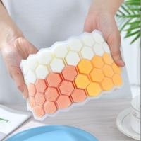 China Sustainable Ice Cream Makers Hot Foldable 37-Cavity Honeycomb Silicone Ice Tray with Lid for sale