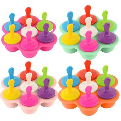 China Food Grade Silicone Ice Mold 7 Hole Popsicle DIY Ice Cream Box Silicone Popsicle Mold for sale