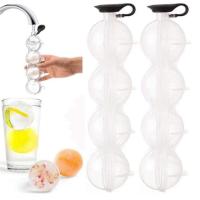China DIY Silicone Ice Maker Whiskey Ice Hockey Four Hole Mold Round Plastic Ice Ball Mould for sale