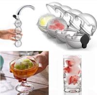 China DIY Silicone Ice Maker Whiskey Ice Hockey Four Hole Mold Round Plastic Ice Ball Mould for sale