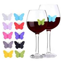 China Stocked Silicone Cute Butterfly Design Wine Glass Bottle Mug Cup Identification Tags for sale