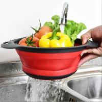 China Stocked Kitchen Colander Strainer Collapsible Vegetable Washing Silicone Drain Basket for sale