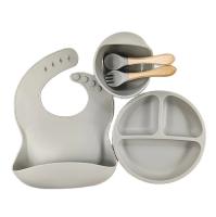China Non-Slip Food Grade Silicone Baby Plate Bowl Set for Children Suction Feeding Design for sale