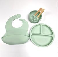 China Silicone Baby Feeding Set Bpa Free Dinnerware Type with Bowl Bottle Spoon and Bib for sale