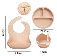 China 5pcs Eco-friendly Baby Feeding Set Silicone Suction Bowls Plates Spoon Fork Bib for Toddlers for sale