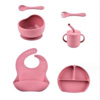 China Children Dining Plate Tableware Suction Cup Feeding Set Food Grade Silicone Bowl Fork Set for sale