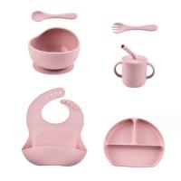 China Children Dining Plate Tableware Suction Cup Feeding Set Food Grade Silicone Bowl Fork Set for sale