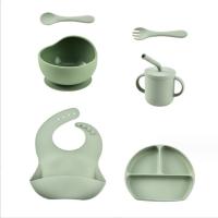 China Children Dining Plate Tableware Suction Cup Feeding Set Food Grade Silicone Bowl Fork Set for sale
