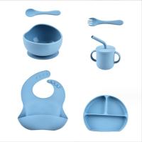 China Children Dining Plate Tableware Suction Cup Feeding Set Food Grade Silicone Bowl Fork Set for sale