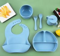China Children Dining Plate Tableware Suction Cup Feeding Set Food Grade Silicone Bowl Fork Set for sale