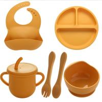 China None Design Style Silicone Feeding Set Full Dinner Plate Bowl Cup Spoon Fork Spork for Infants for sale