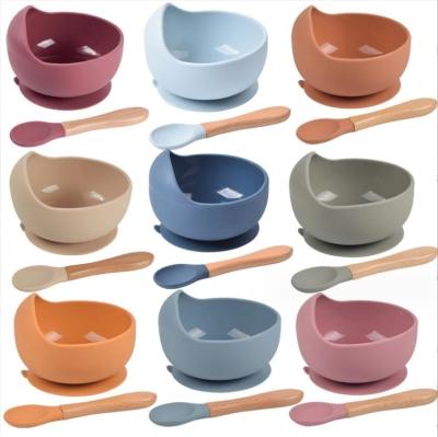 China 2-Pack Silicone Baby Feeding Set Suction Bowl and Spoon Dinnerware Supplies for Kids for sale
